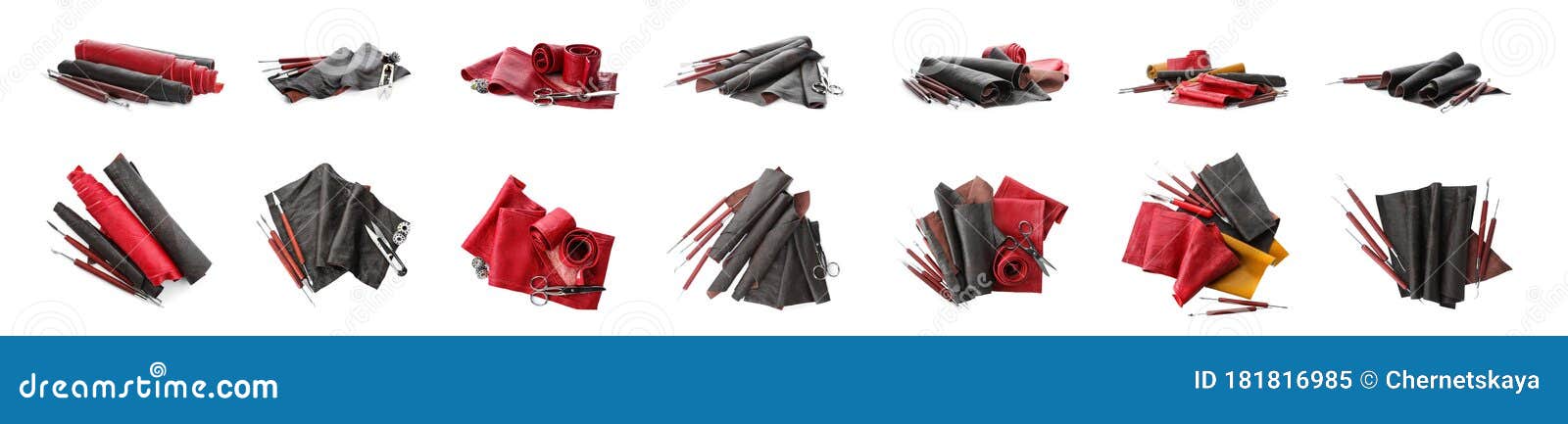Set with Leather Samples and Craftsman Tools on Background. Banner ...