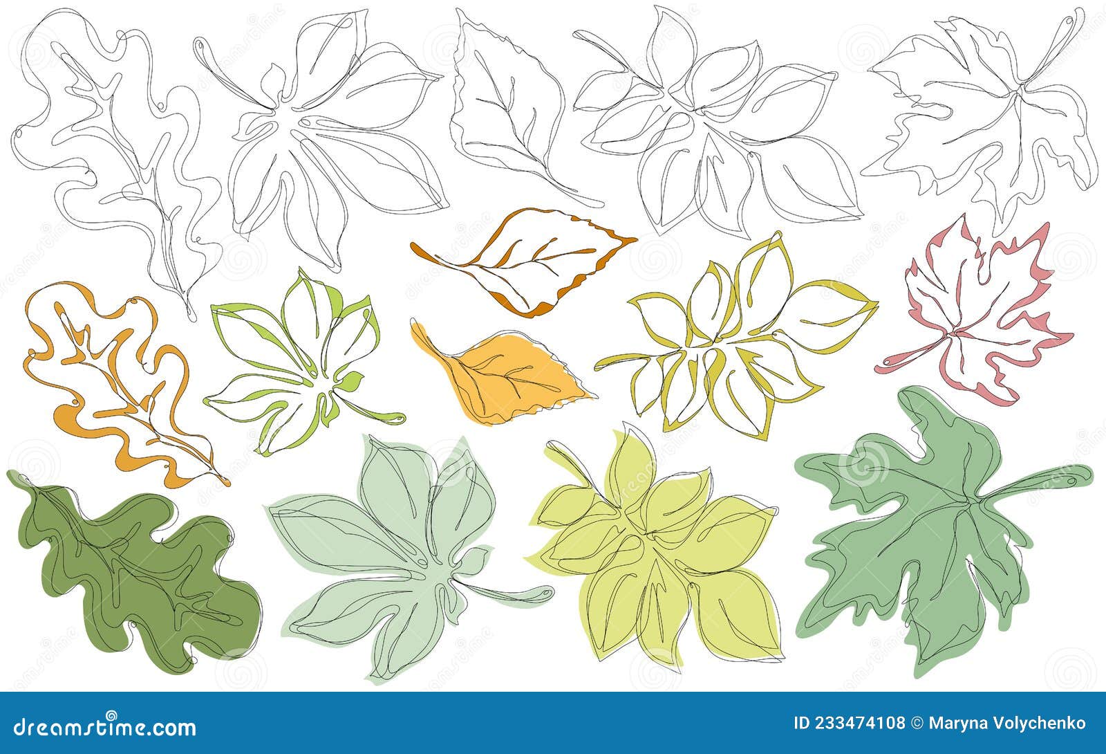 Set of Leaves, Continuous Line Drawing Leaf, Smooth Lines in Minimalism ...