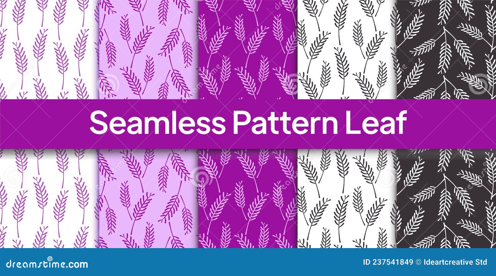 Set of 5 Leaves Seamless Pattern Stock Vector - Illustration of leaf ...