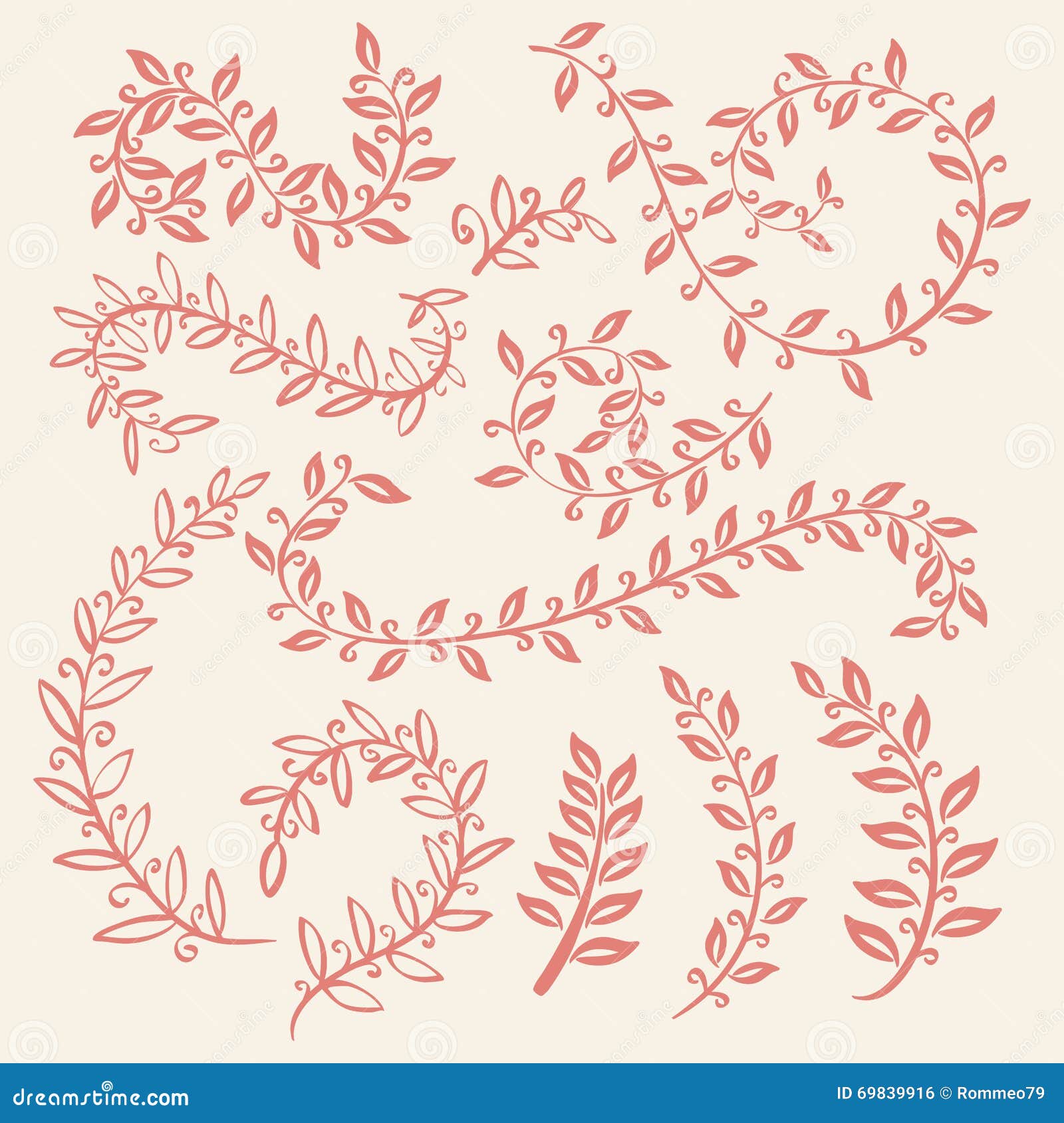 Set of Leaves Vector on Pink Background Design Elements Stock Vector ...