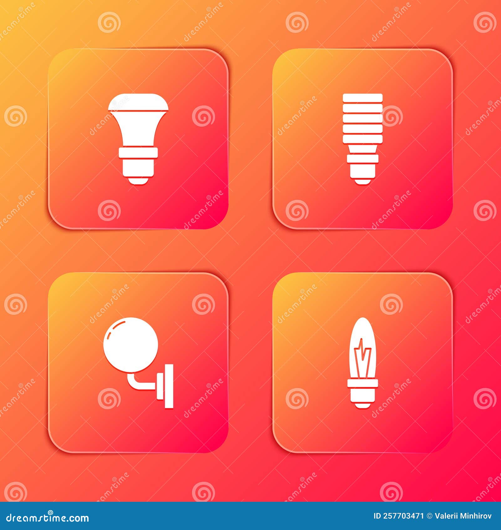 Set LED Light Bulb, , Wall Lamp or Sconce and Light Icon. Vector Stock ...