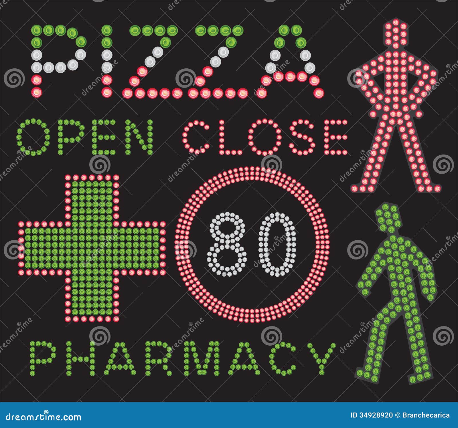 Set of LED signs stock vector. Illustration of city, display - 34928920