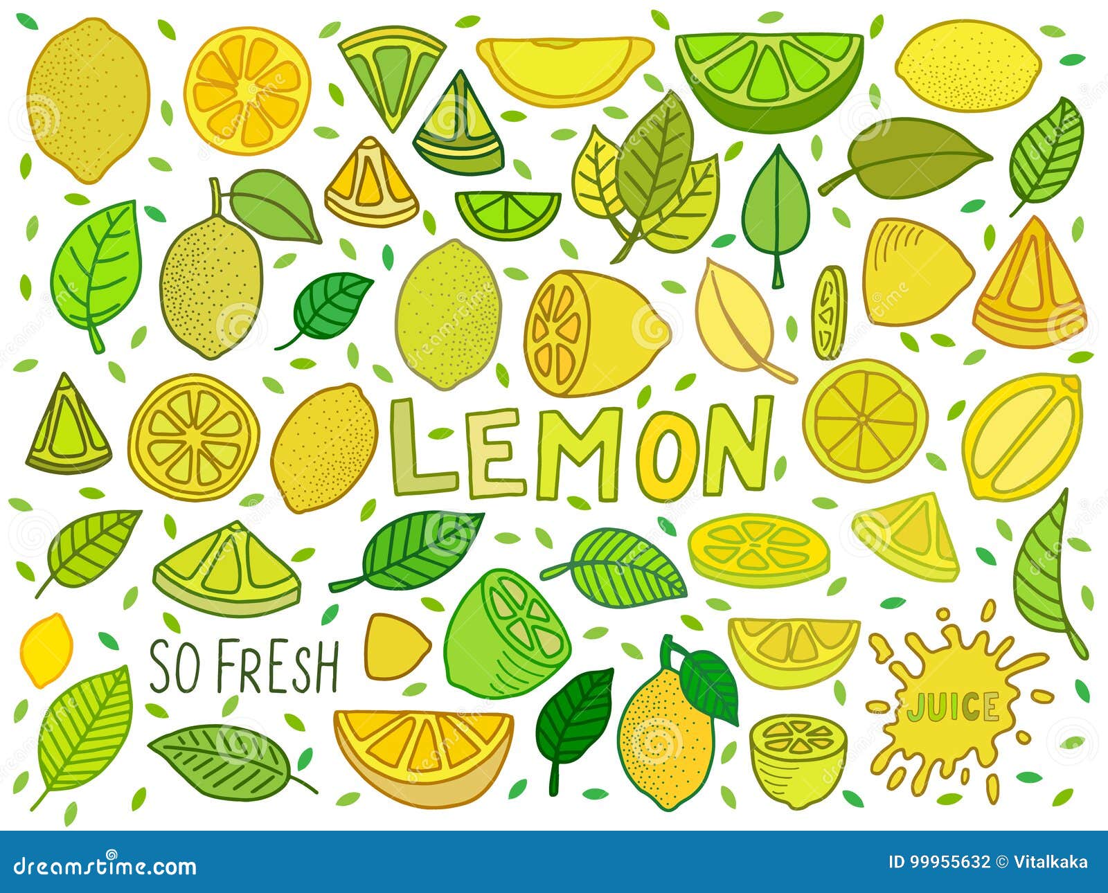 Set with lemon doodle icon stock vector. Illustration of healthy - 99955632