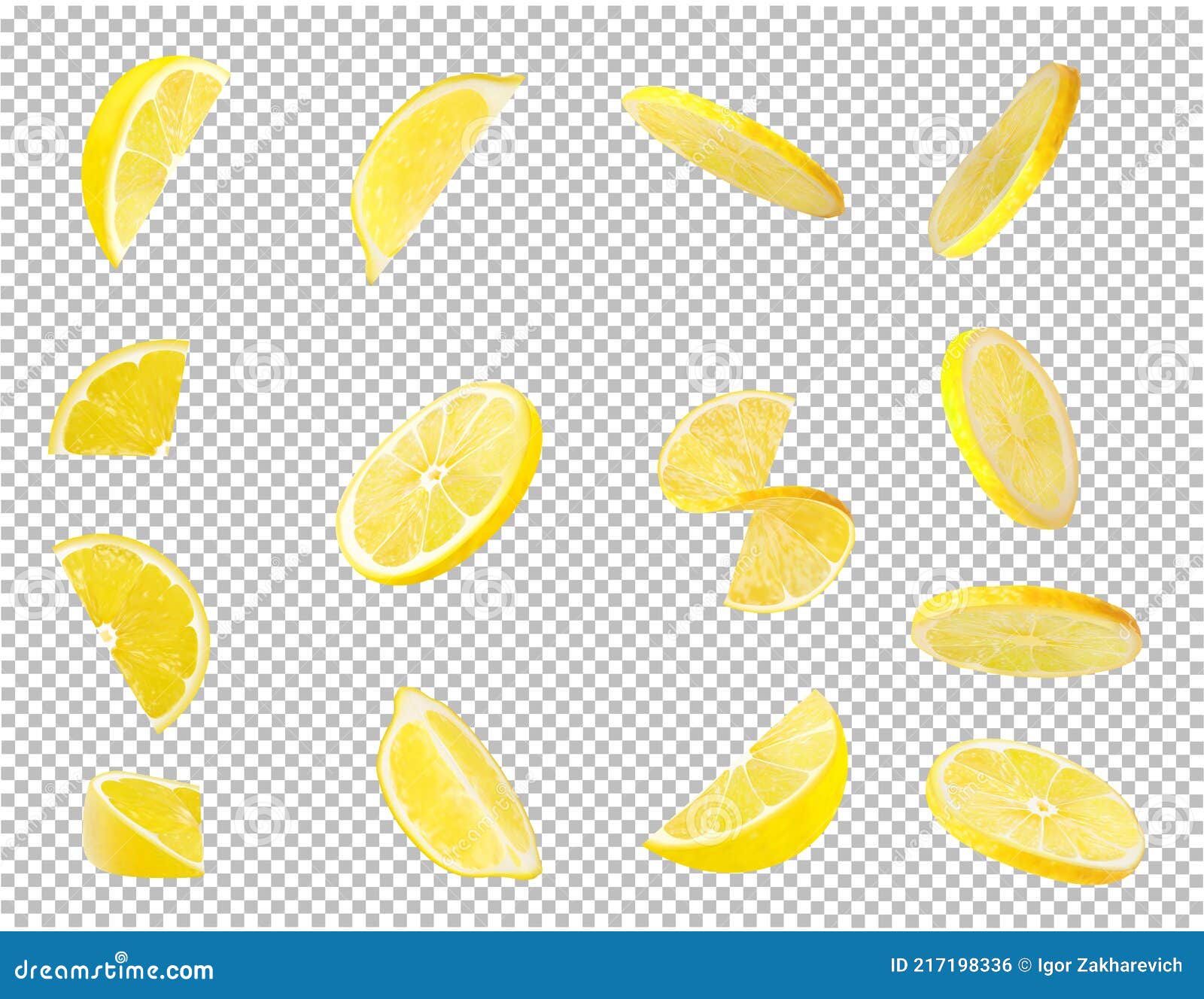 Set of Lemon Slices and Quarters in Different Positions on a ...