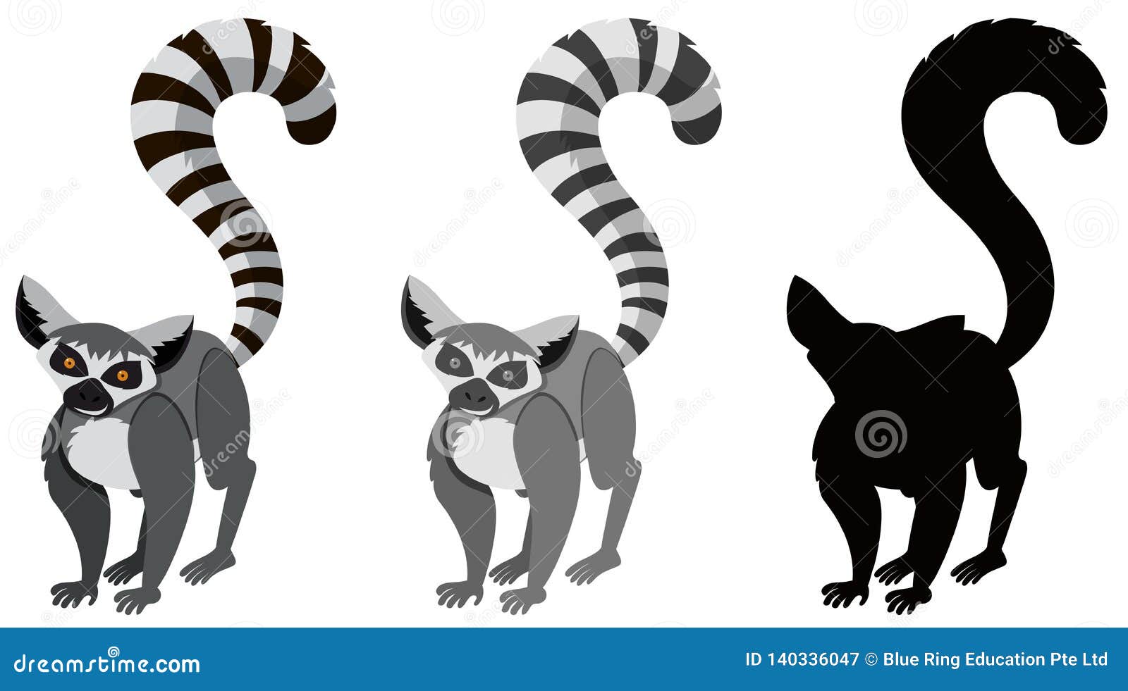 Set of lemur character stock vector. Illustration of silhouette - 140336047