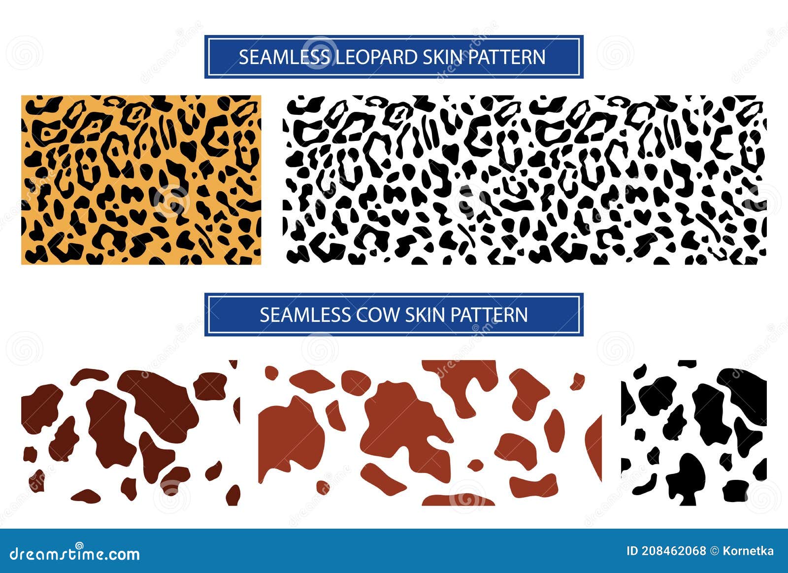 Set Leopard and Cow Pattern Print Texture Repeating. Stock Vector ...