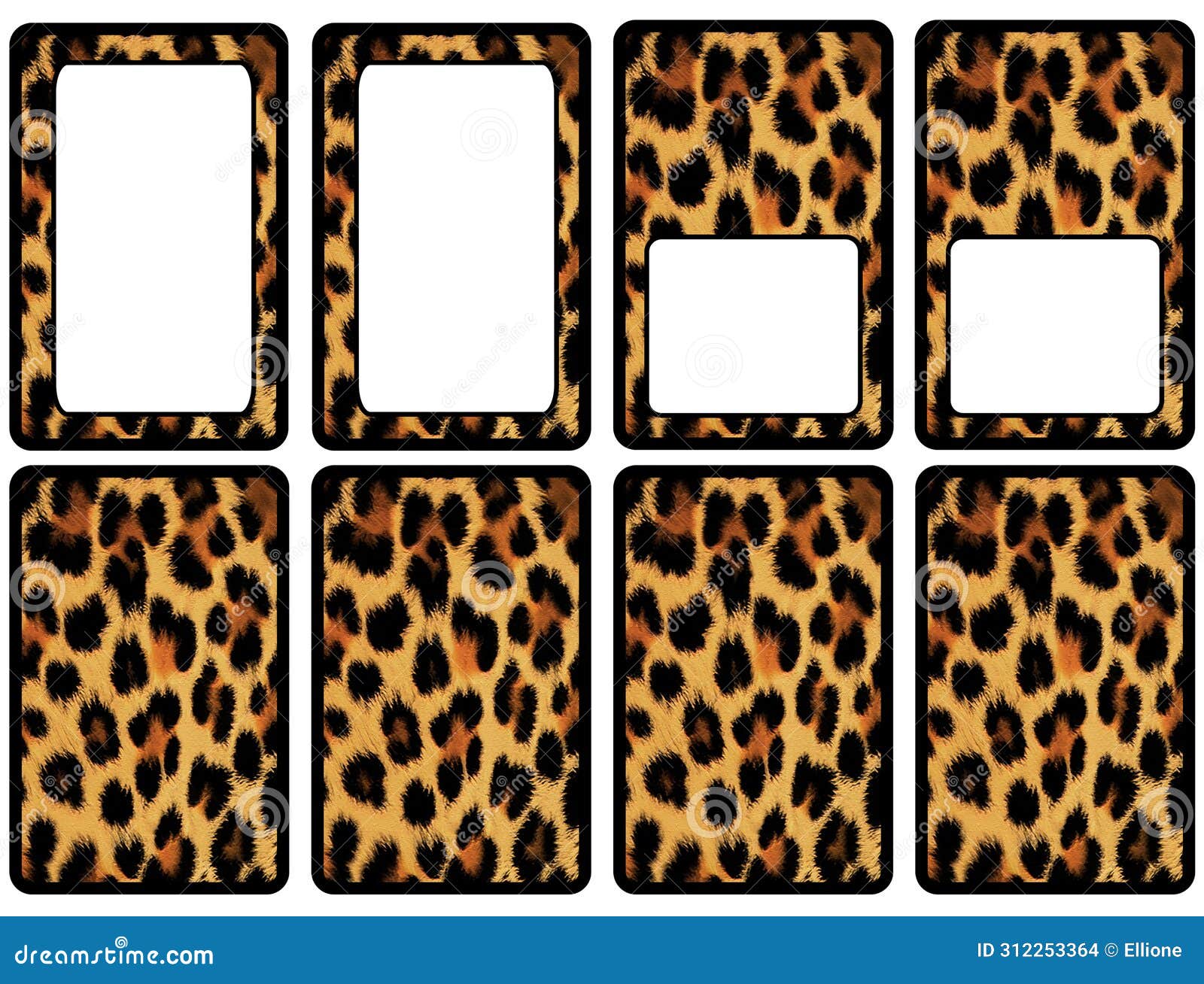 Set of Leopard Tags, Full Pattern Reverse, Frame Obverse. Isolated ...