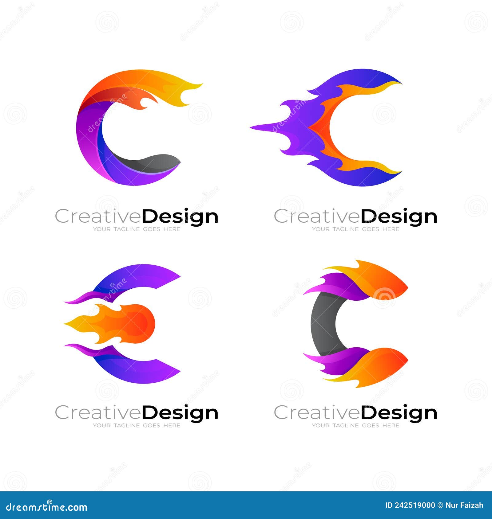 Set Letter C Logo with Fire Design Illustration, Collection Fire Stock ...