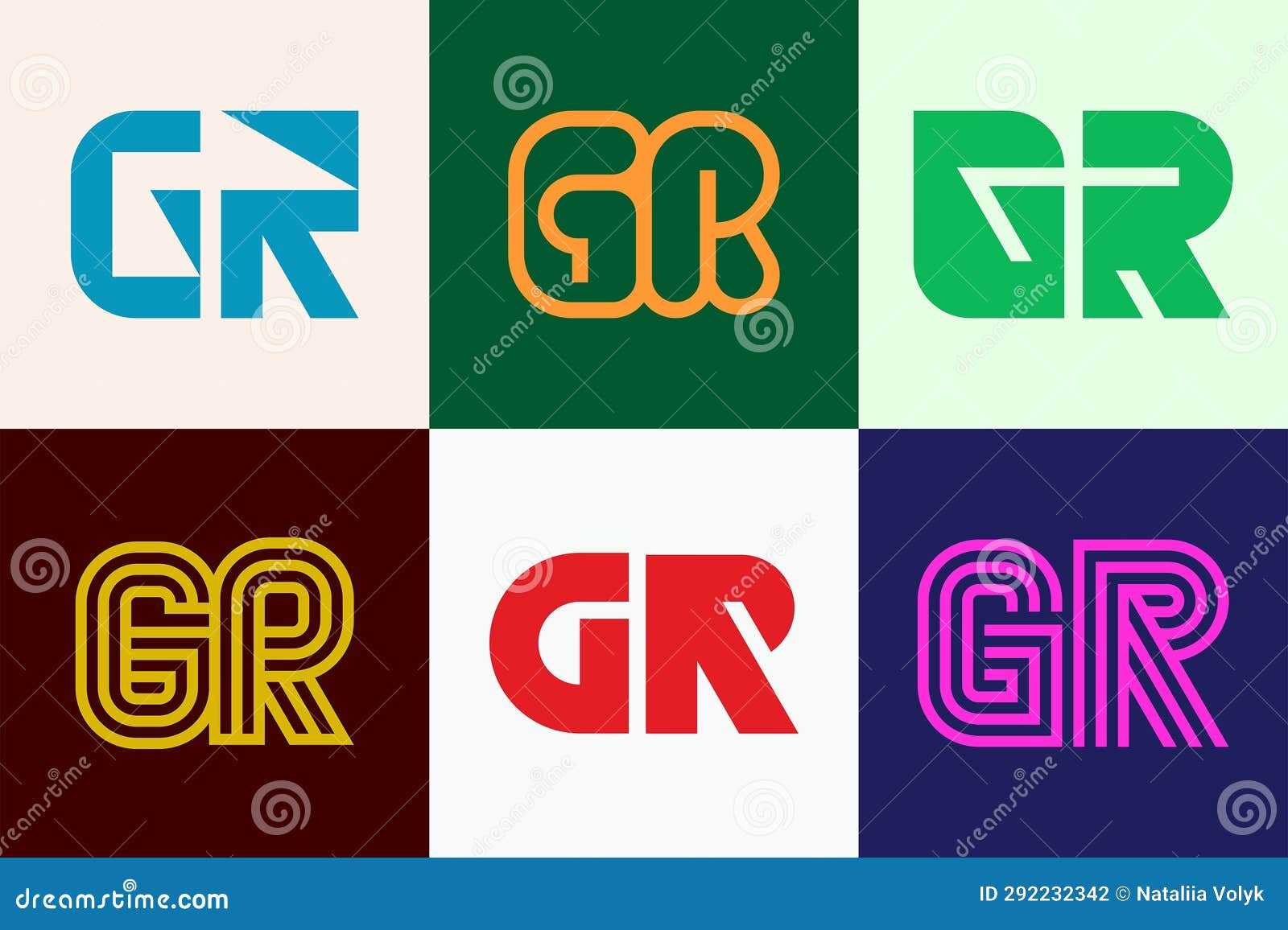 Set of letter GR logos stock illustration. Illustration of blue - 292232342