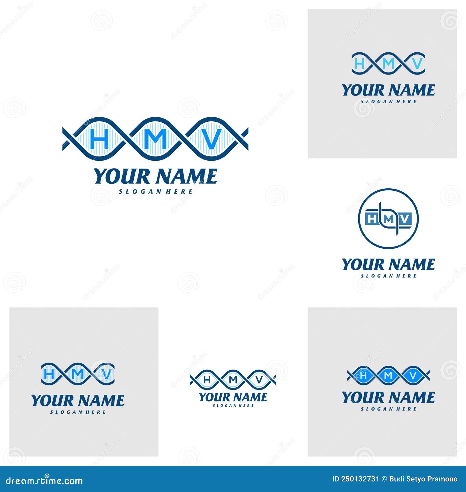 Set of Letter HMV with Dna Logo Design Template. Initial HMV Logo ...