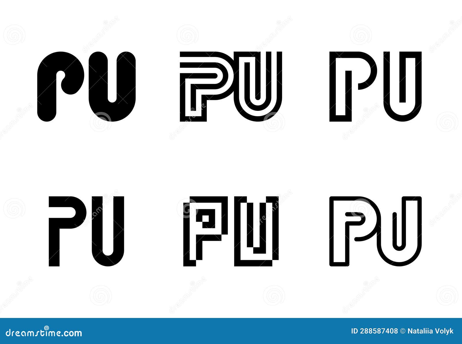 Set of letter PU logos stock vector. Illustration of line - 288587408