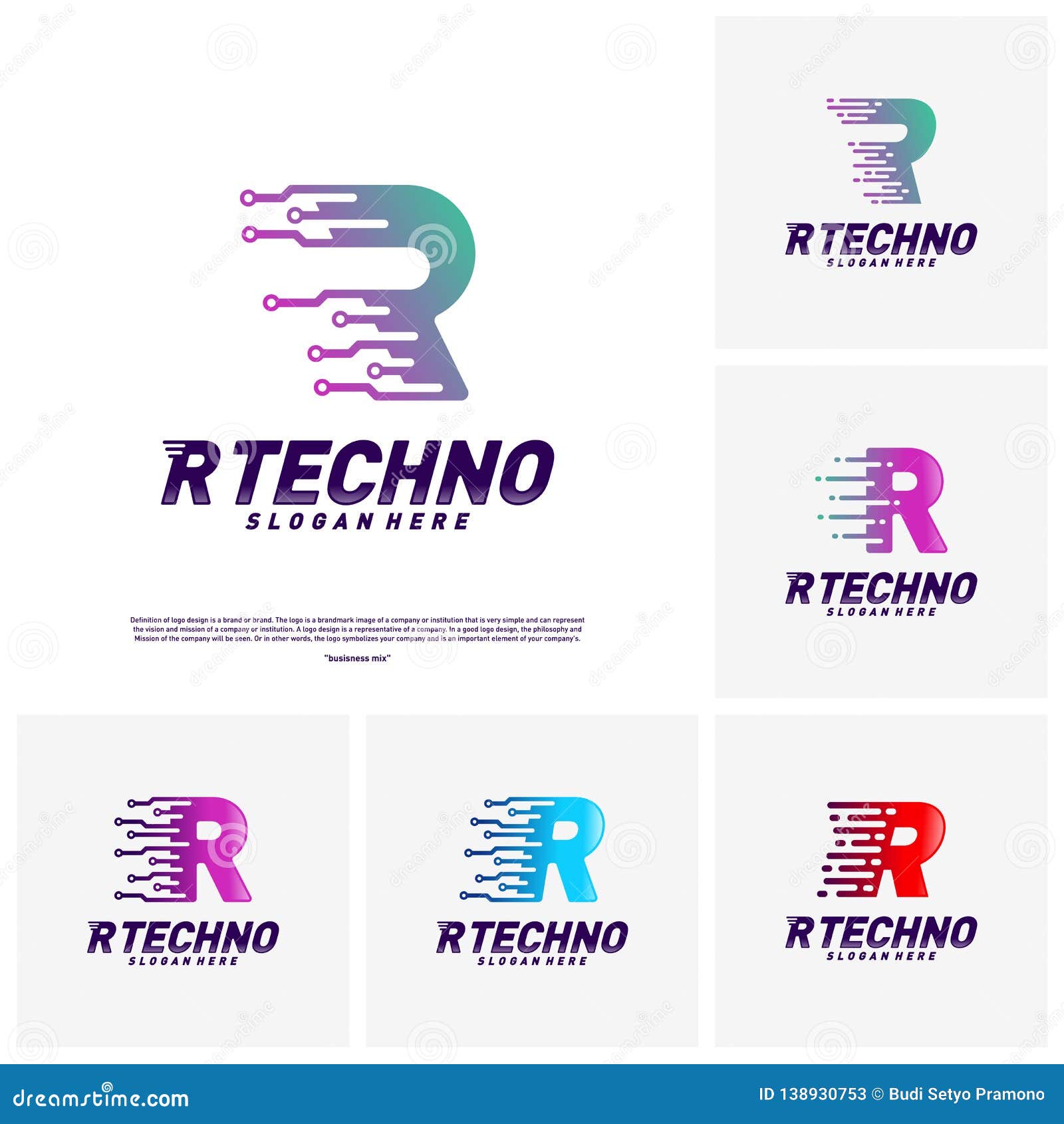 Set of Letter R Digital Logo Design Concept Vector. Initial R ...