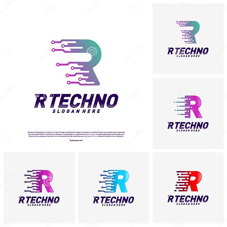 Set of Letter R Digital Logo Design Concept Vector. Initial R ...