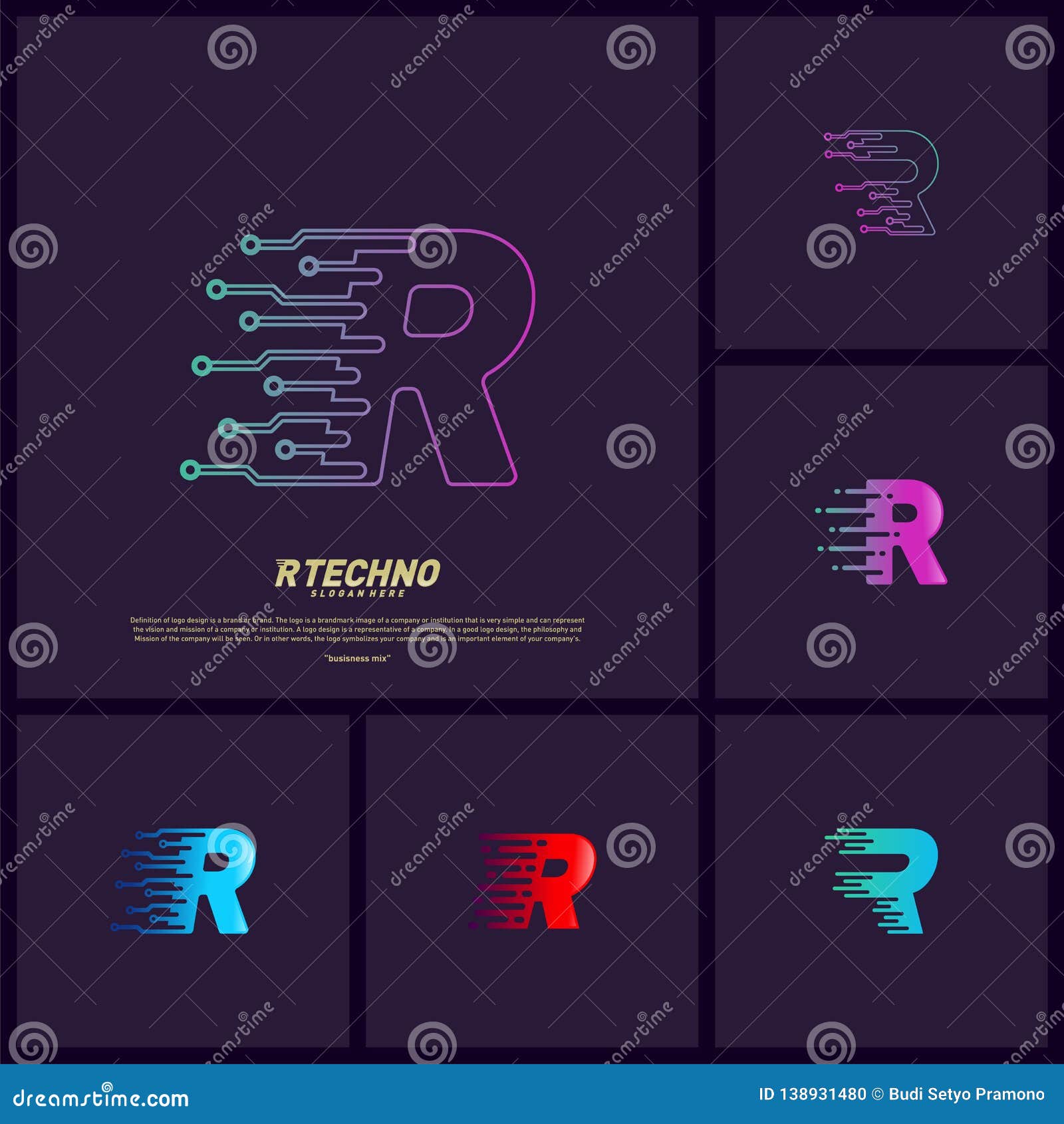 Set of Letter R Digital Logo Design Concept Vector. Initial R ...