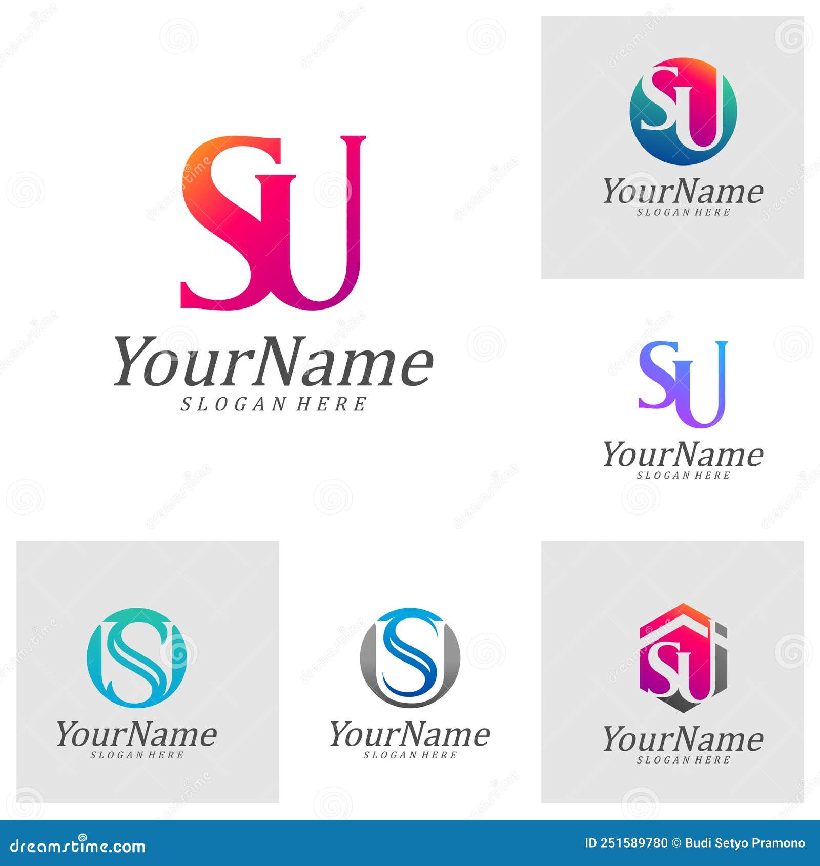 Set of Letter SU Logo Design Template. Initial SU Logo Concept Vector ...