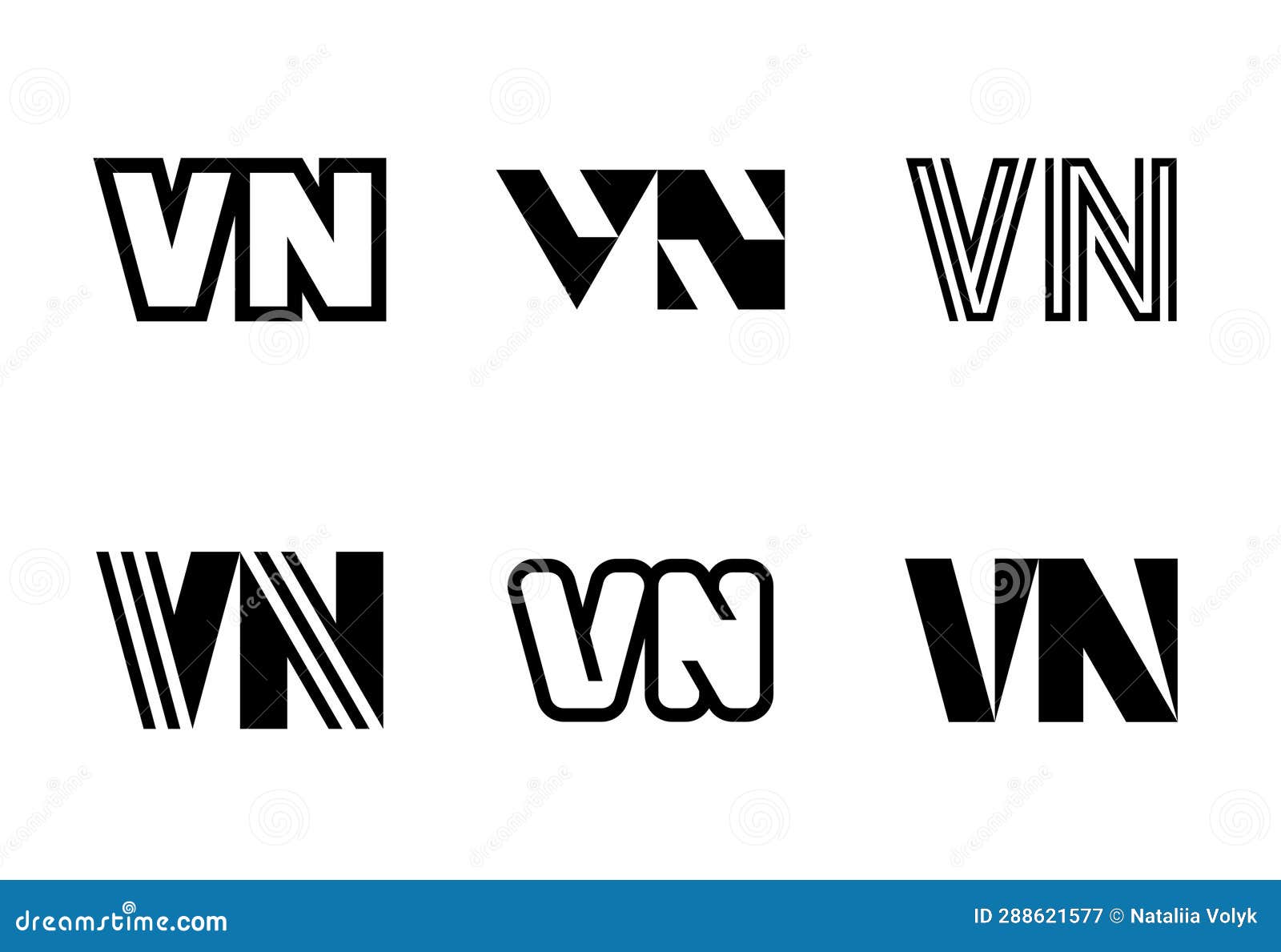 Set of letter VN logos stock vector. Illustration of flowing - 288621577