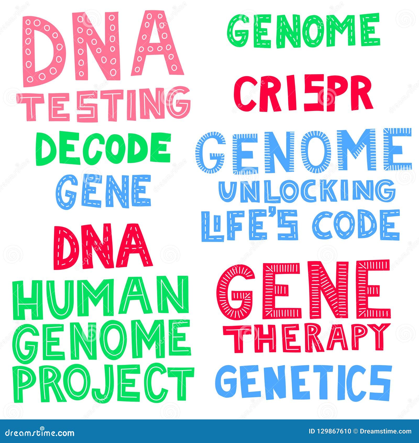 Set of Lettering Illustration on Genetics Stock Vector - Illustration ...