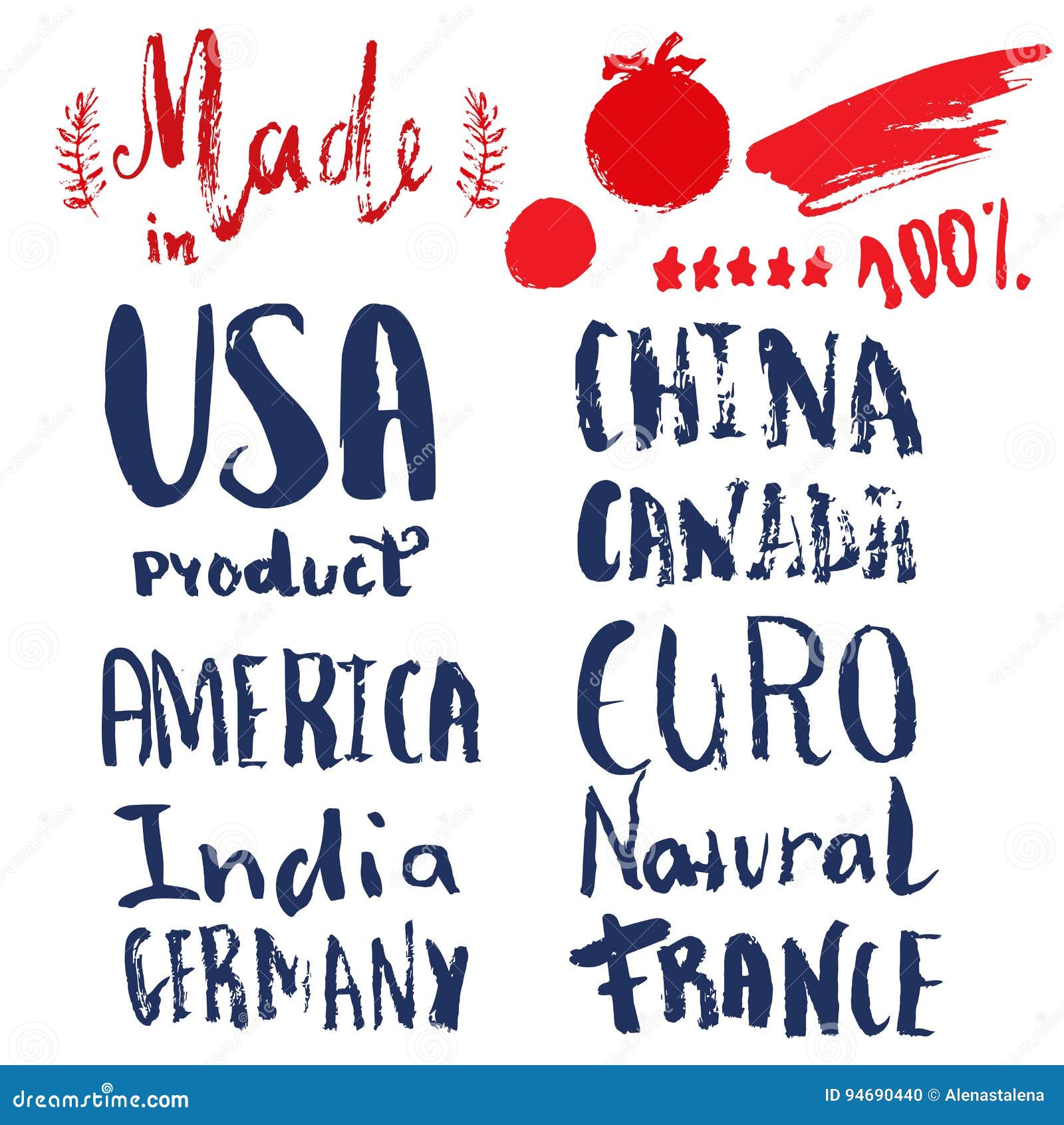 Set of Lettering Labels of Made in Different Countries with Stains and ...