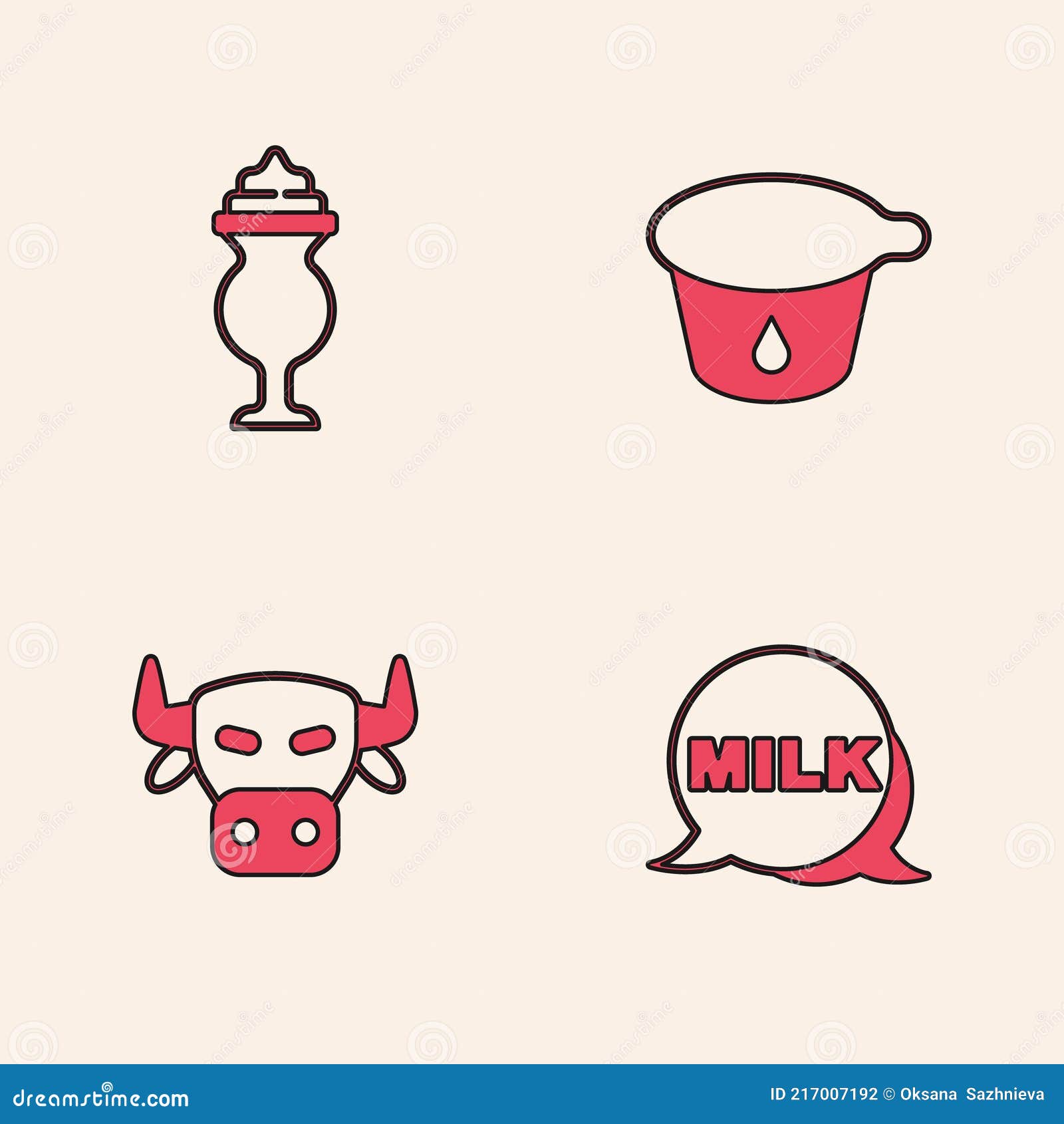 Set Lettering Milk, Milkshake, Yogurt Container and Cow Head Icon ...