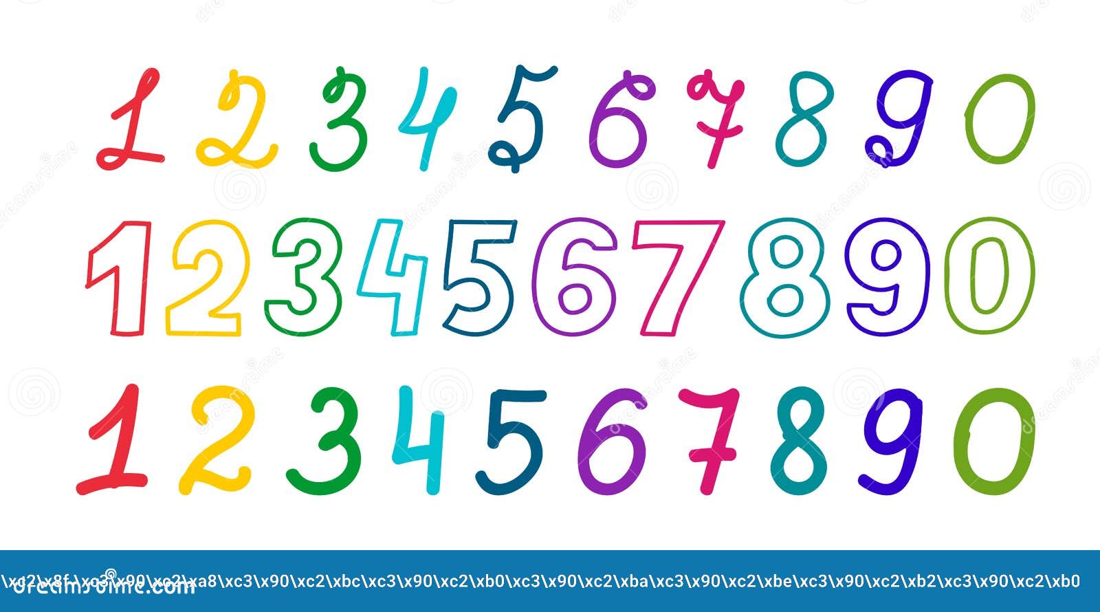 A Set of Lettering Numbers of Different Colors Drawn by Hand. Vector ...