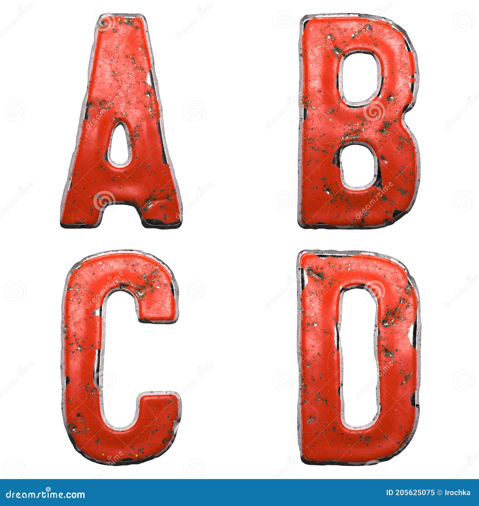 Set of Letters a, B, C, D Made of Red Painted Metal Isolated on White ...