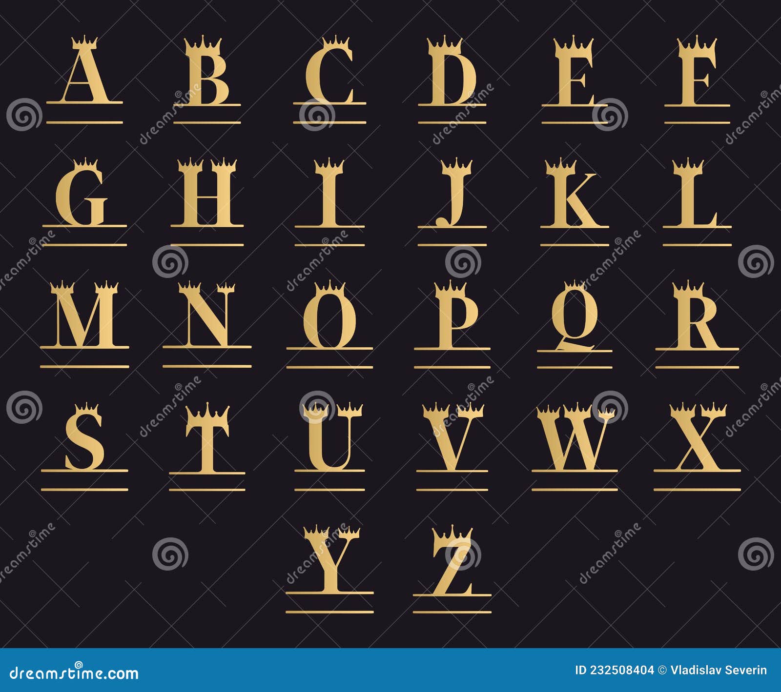 Set of Letters in Crowns, Royal Personalized Monograms Stock Vector ...