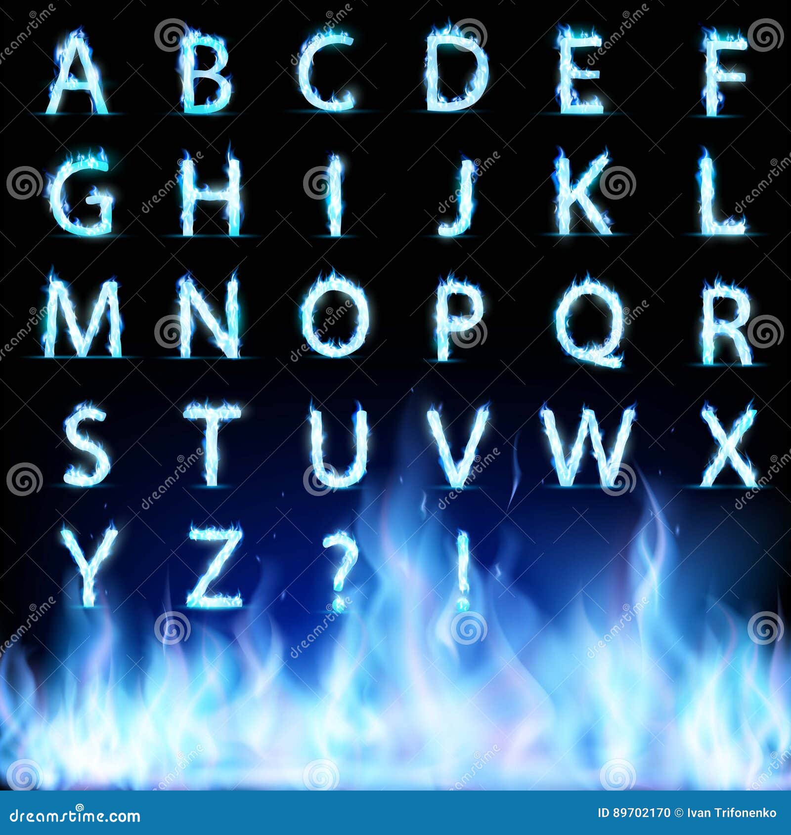 Set of Letters. Font Burning with a Blue Flame Stock Vector ...