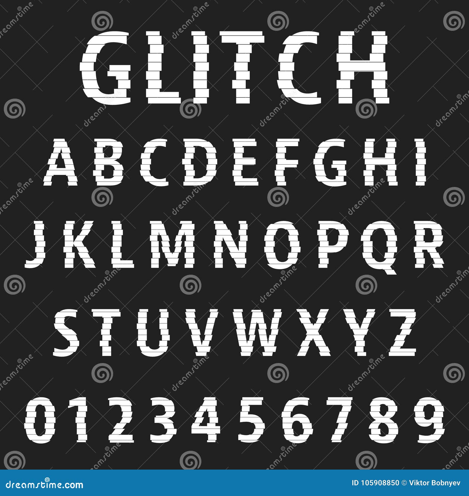 Set of Letters and Numbers Glitch Effect Design Stock Vector ...