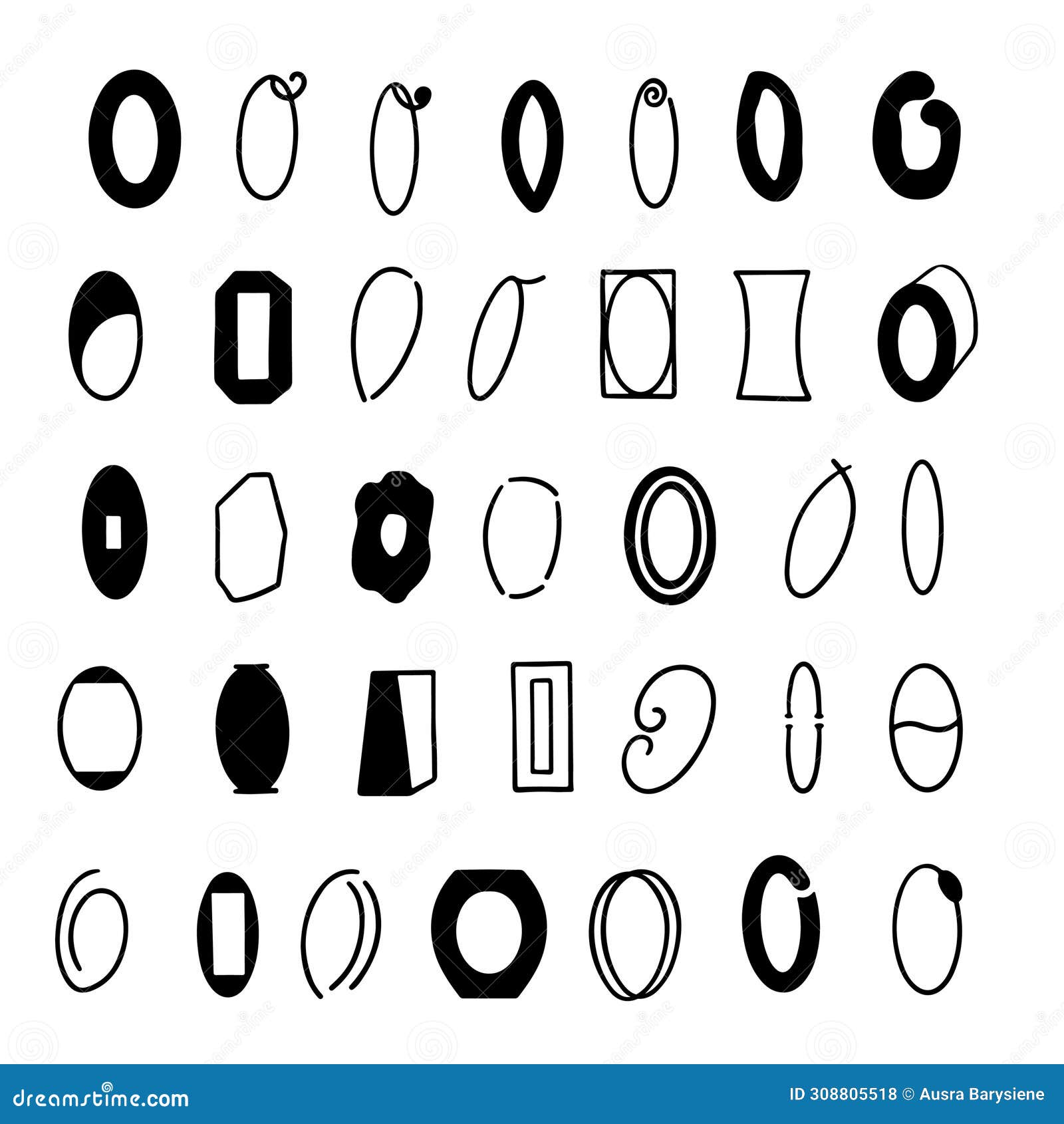 Set of Letters O in Different Styles. Hand Drawn Lettering. Isolated on ...