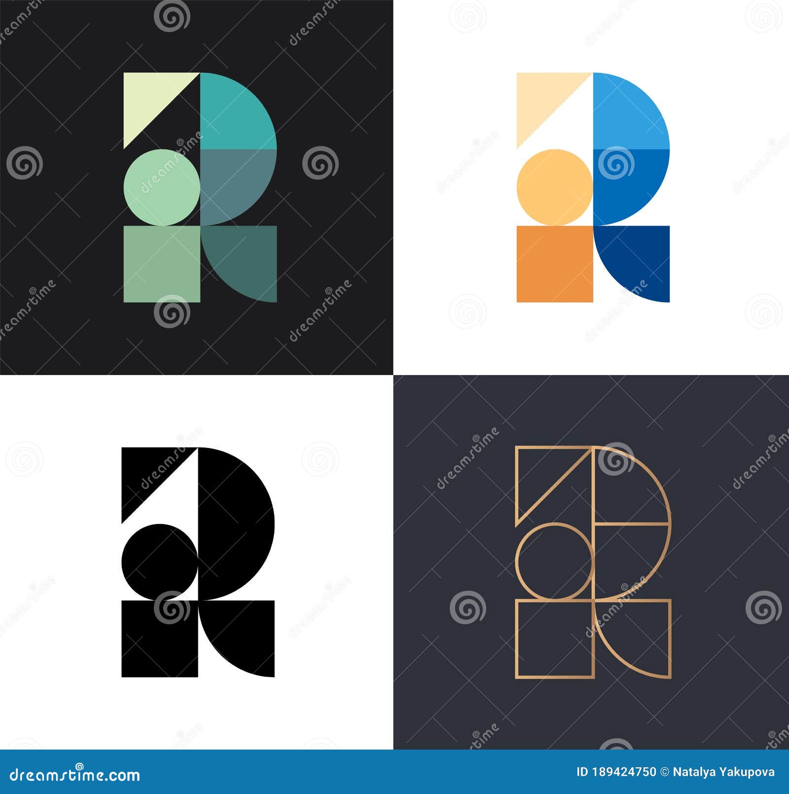 Set of Letters R from Abstract Geometric Multicolors Shapes ...