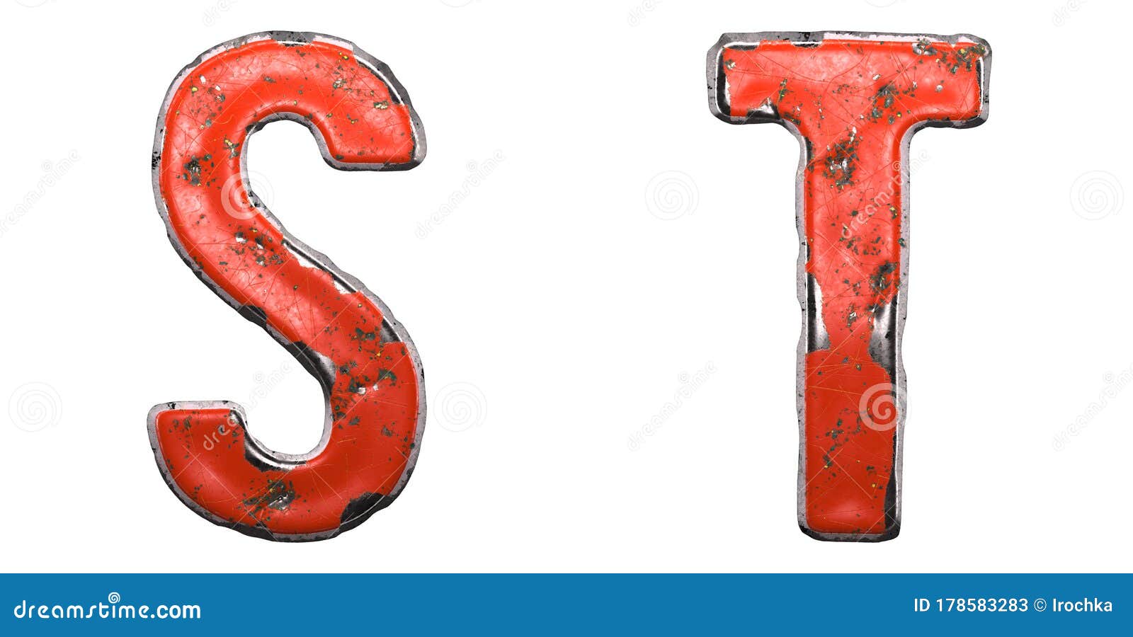 Set of Letters S, T Made of Red Painted Metal Isolated on White ...