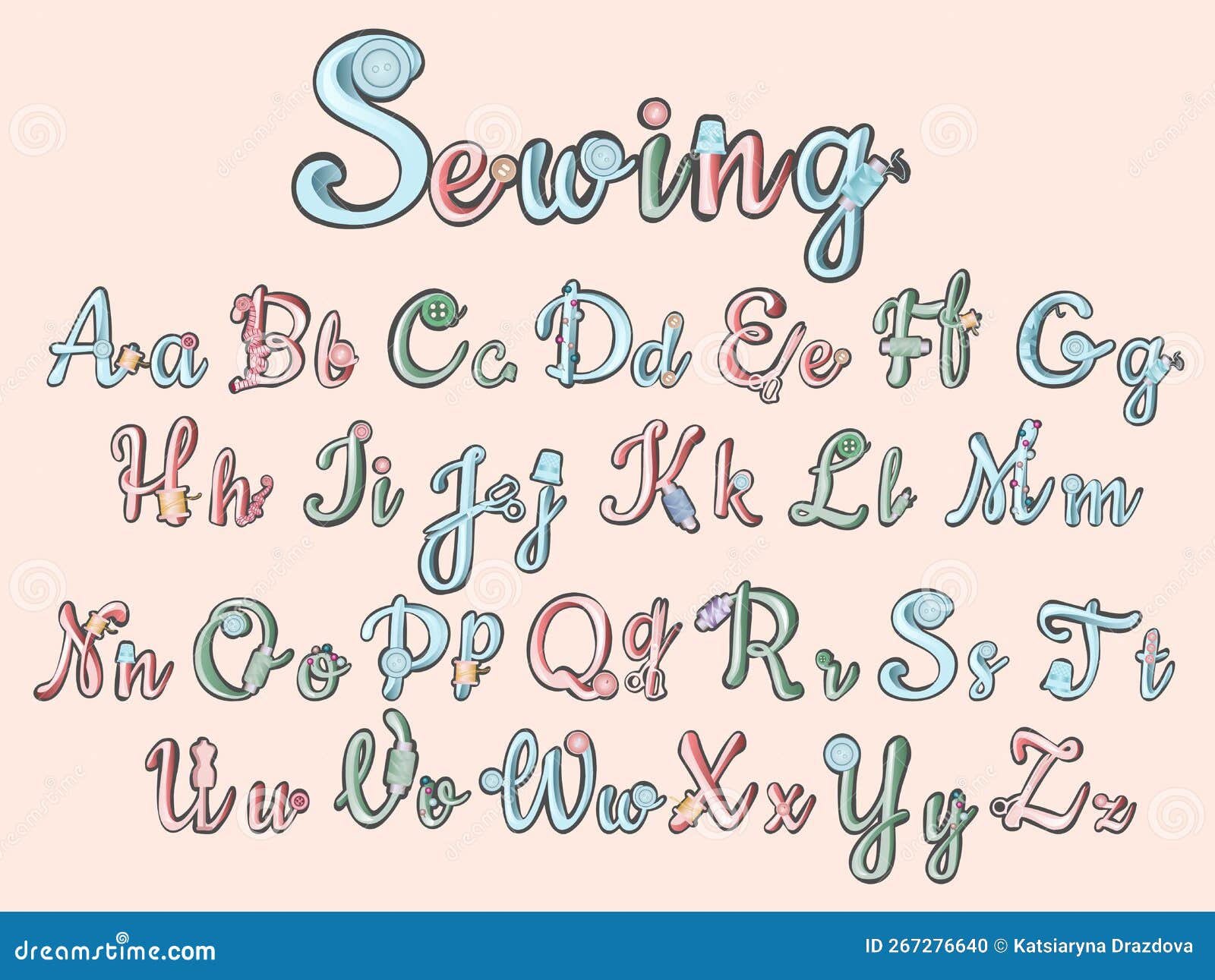 Set of Letters, Sewing Kit, Sewing Accessories. Vector Illustration ...