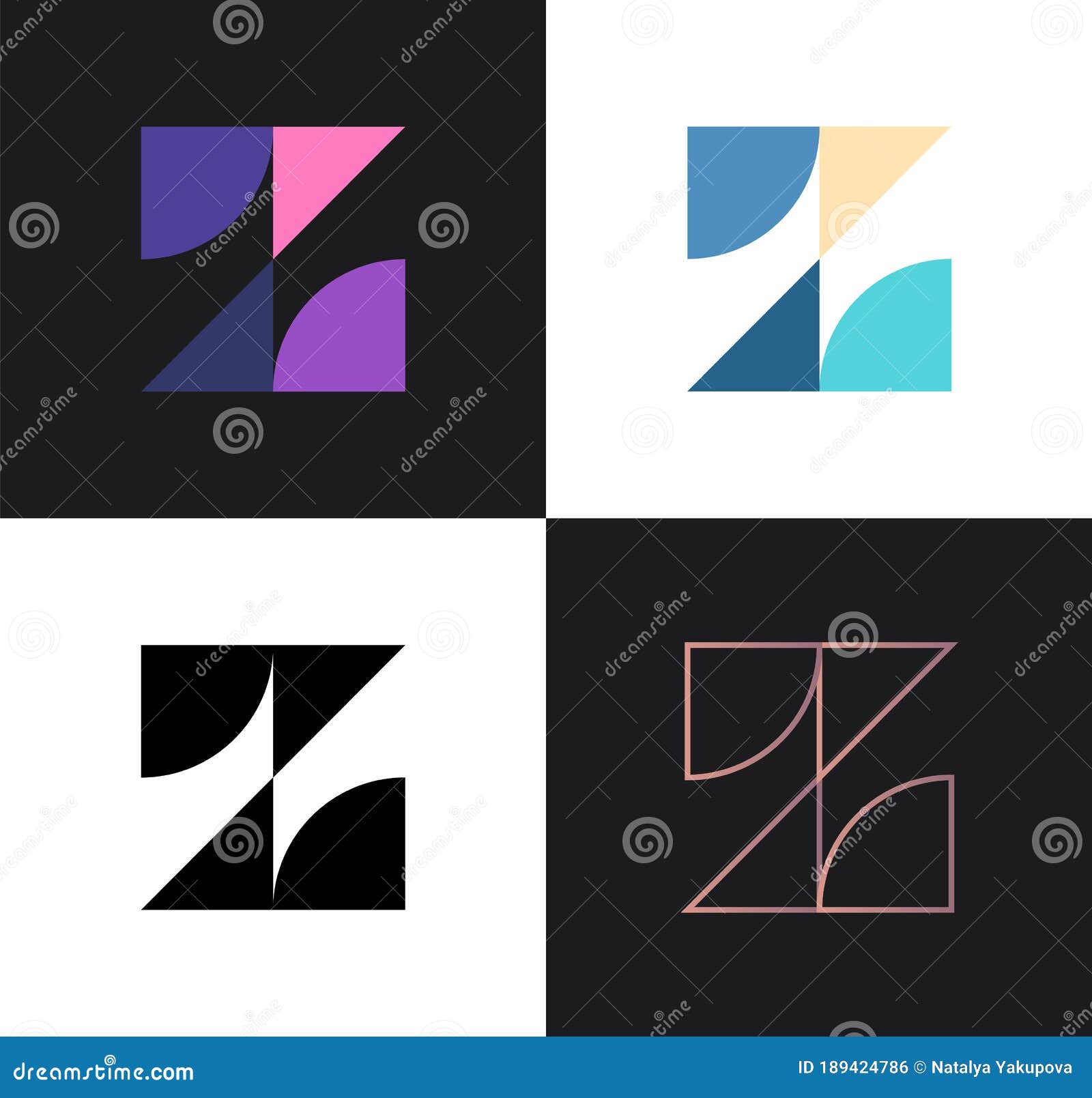 Set of Letters Z from Abstract Geometric Multicolors Shapes ...