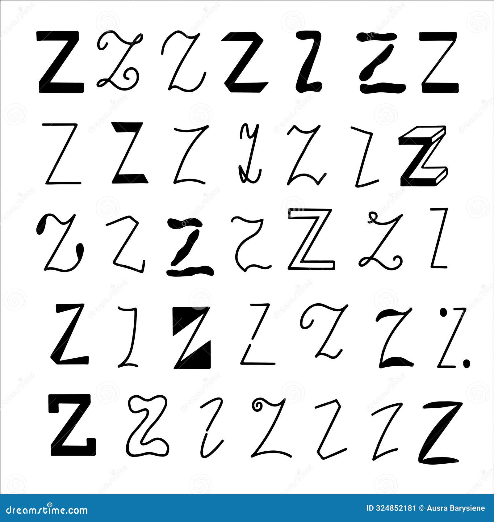 Set of Letters Z in Different Styles. Hand Drawn Lettering Stock ...