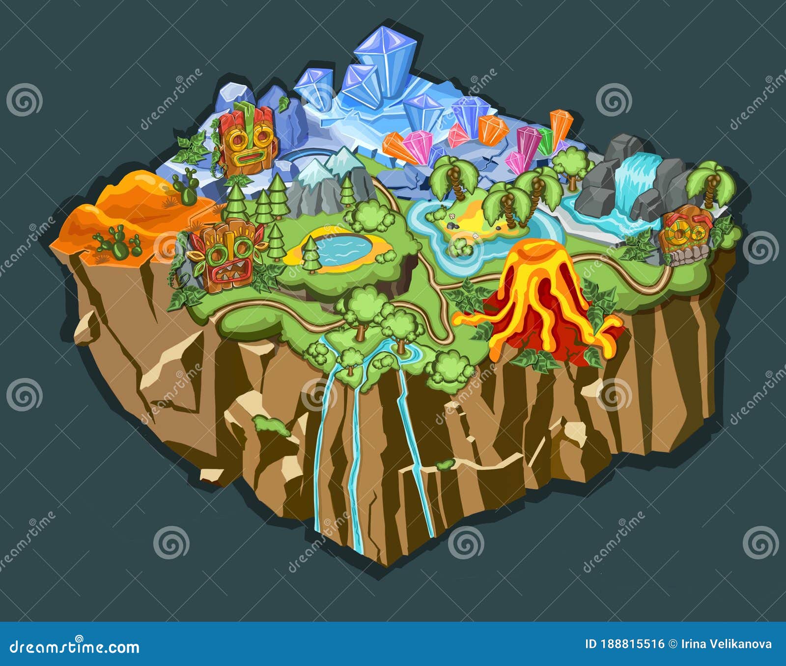 Set Of Level Maps Assets. GUI Map Screen. Forest , Winter, Summer ...