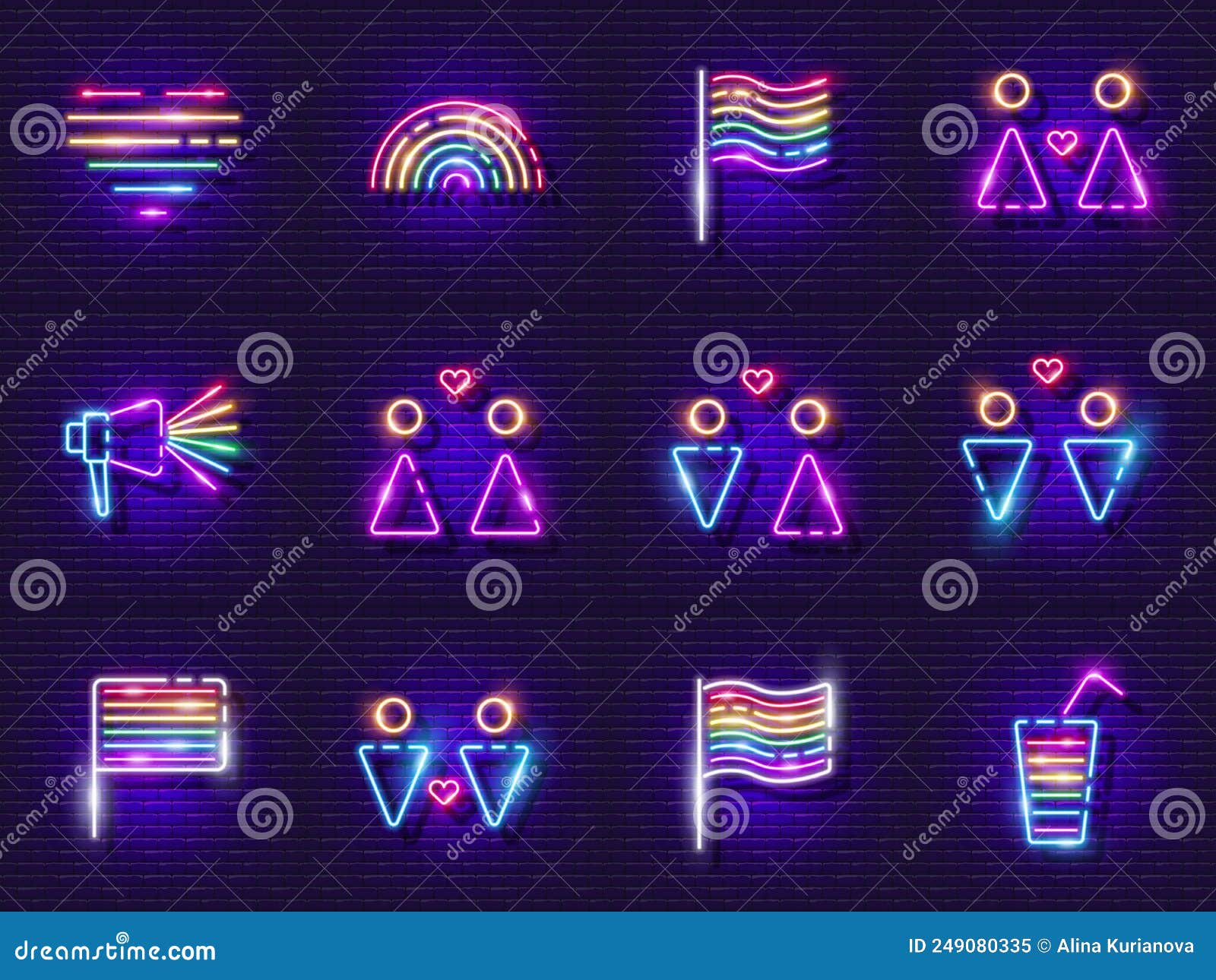 Set of LGBT Pride Neon Signs Stock Vector - Illustration of freedom ...