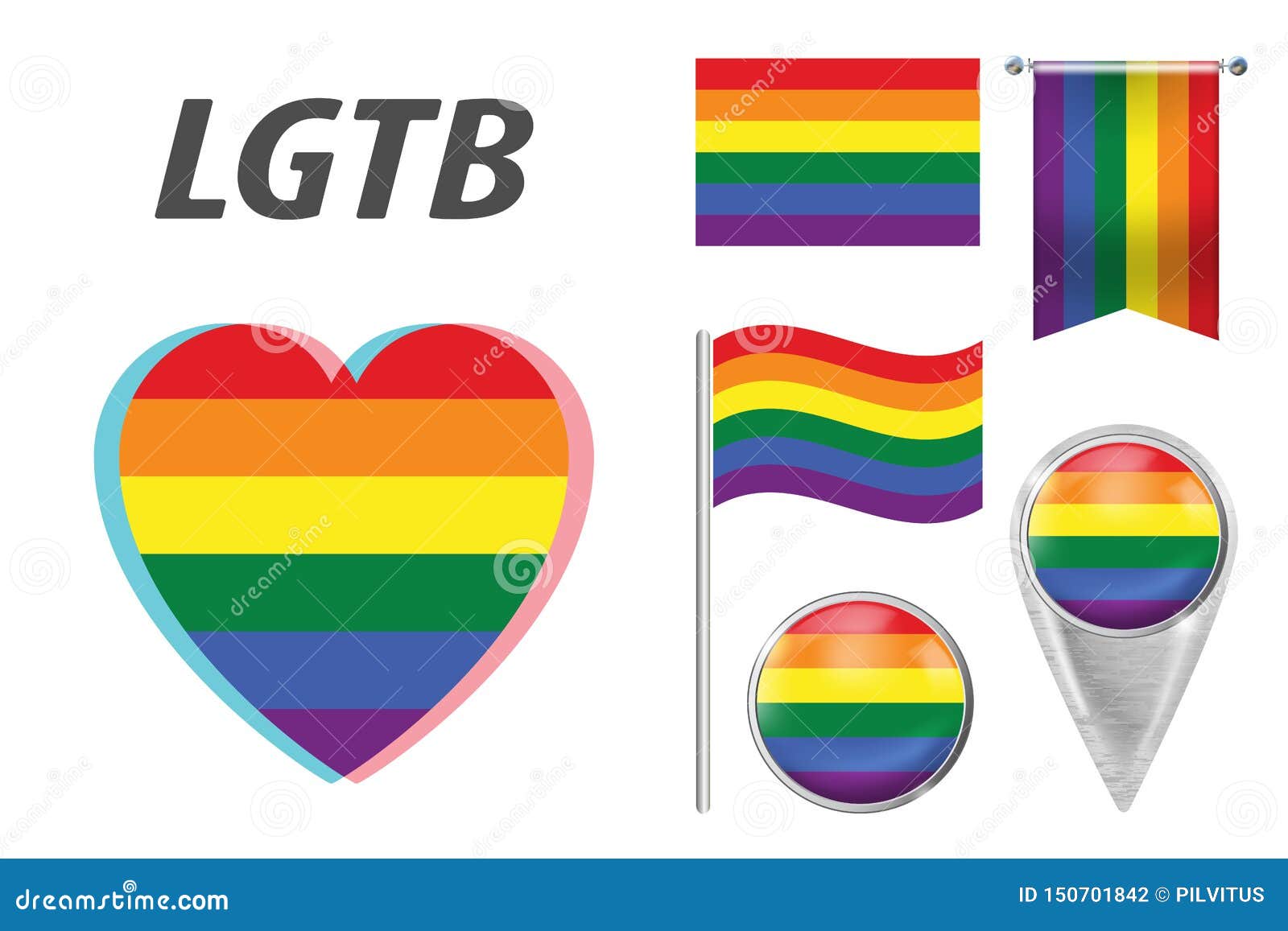 Set Of Lgbt Related Symbols In Rainbow Colors Pride Freedom Flags