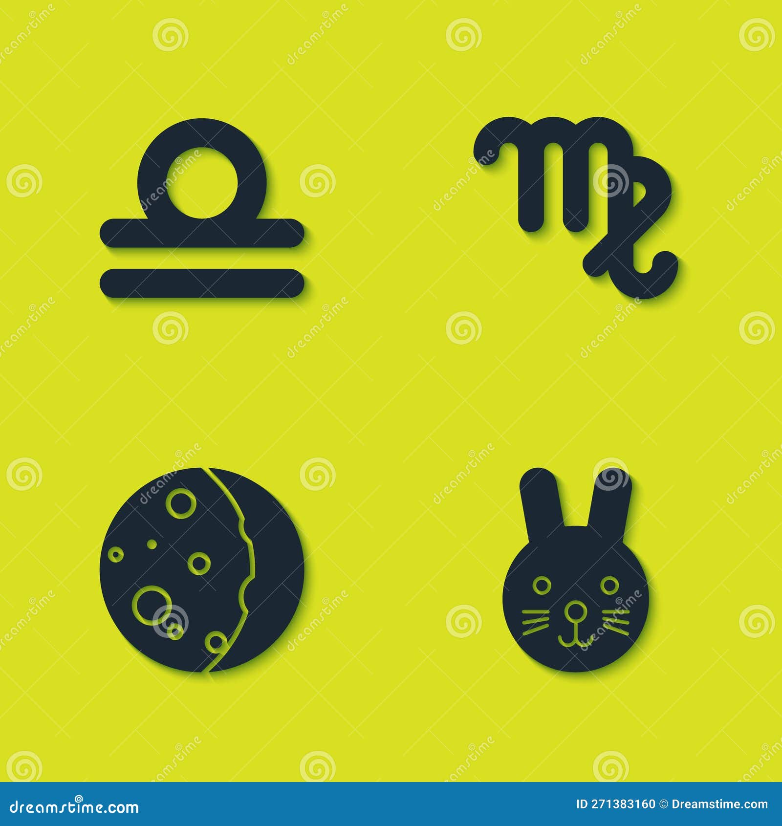 Set Libra Zodiac, Rabbit, Eclipse of the Sun and Virgo Icon. Vector ...