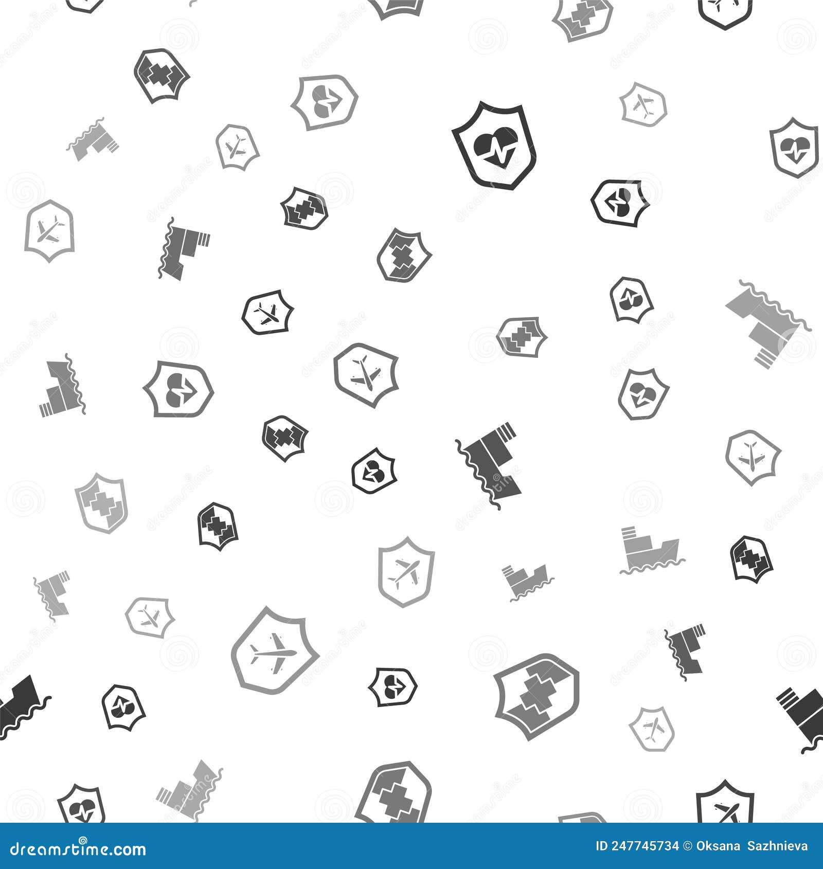 Set Life Insurance with Shield, , Ship and Plane on Seamless Pattern ...