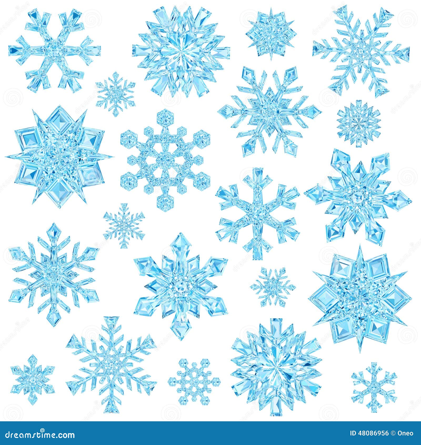 Set of Light Blue Crystal Snowflakes Isolated on White Stock ...