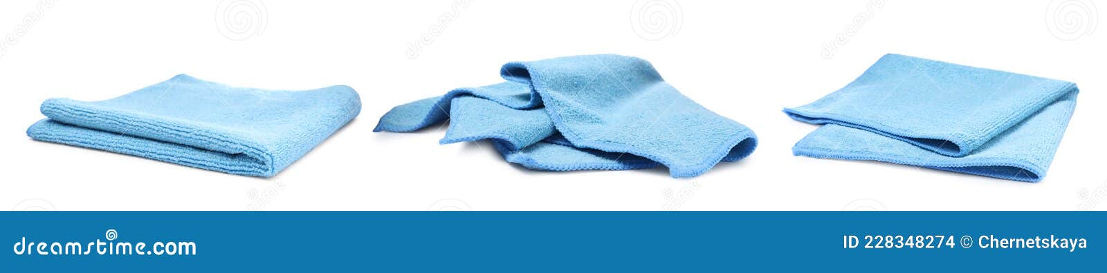 Set with Light Blue Microfiber Cloths on White Background. Banner ...