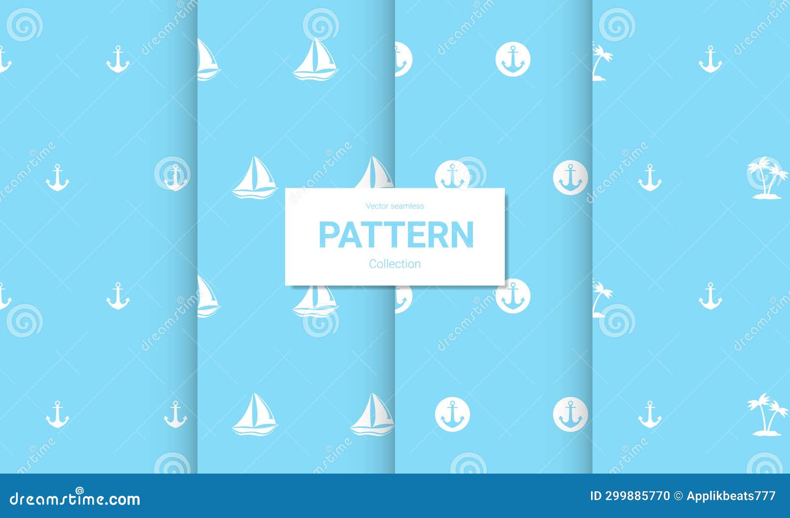 Set of Light Blue Seamless Patterns. Vector Seamless Nautical Textures ...