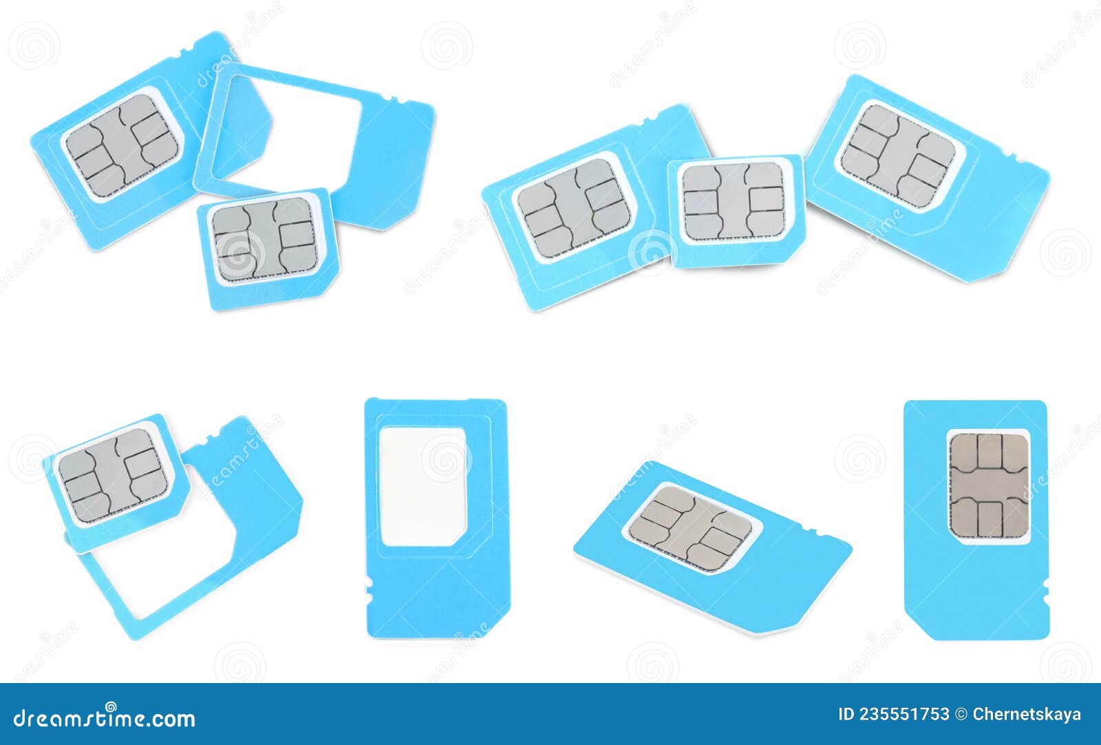 Set with Light Blue SIM Cards on White Background Stock Image - Image ...