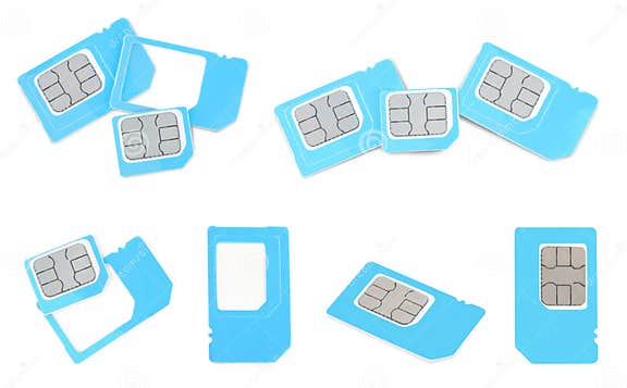 Set with Light Blue SIM Cards on White Background Stock Image - Image ...
