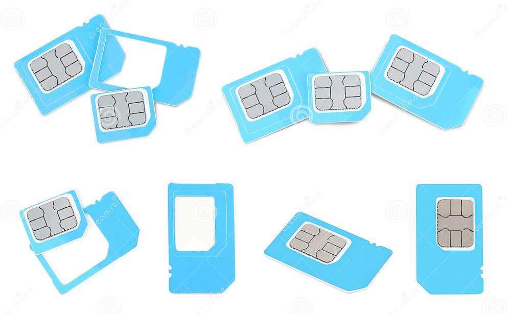 Set with Light Blue SIM Cards on White Background Stock Image - Image ...