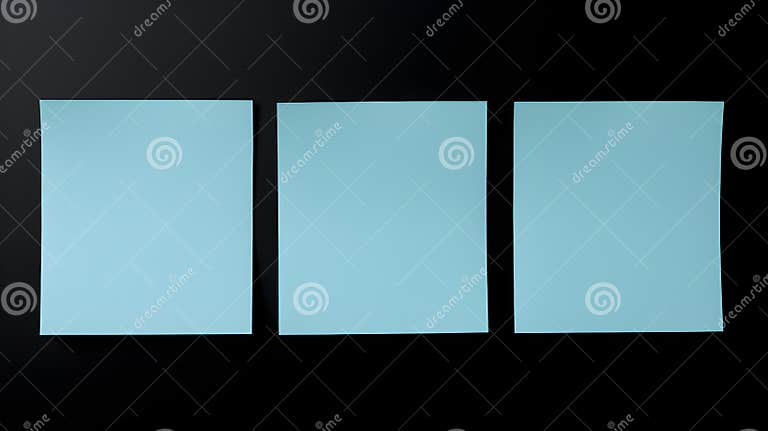 Set of Light Blue Square Paper Notes on a Black Background ...