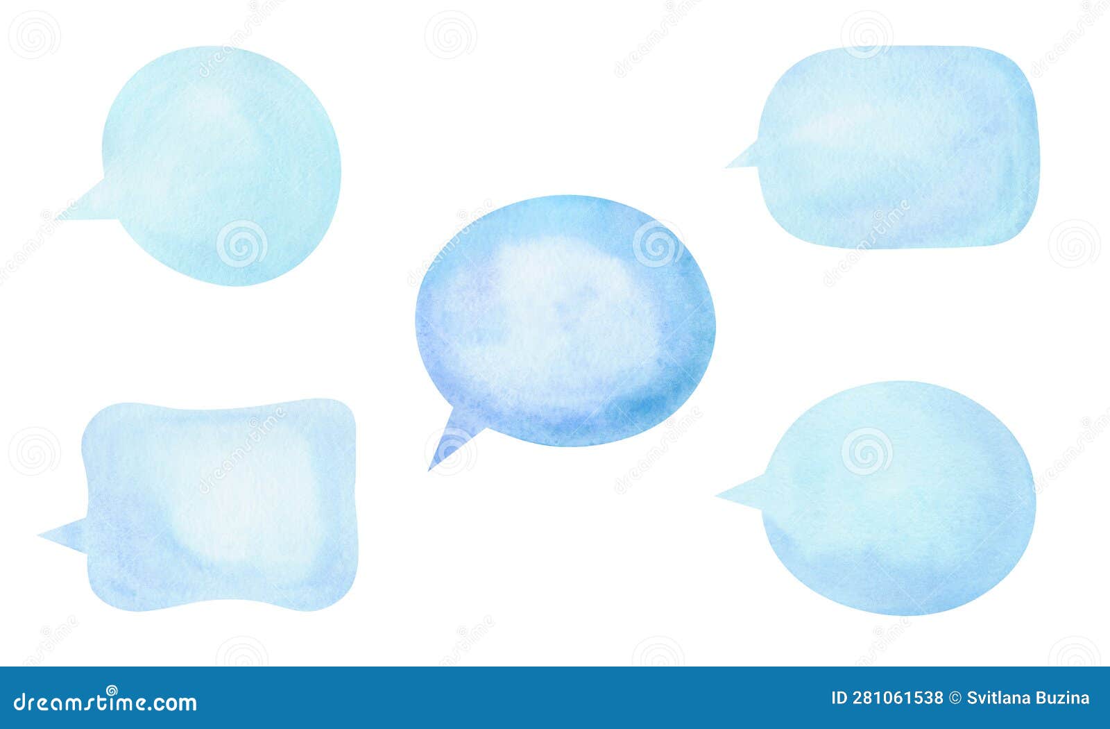 Set of Light Blue, Watercolor, Blank Bubbles for Dialogue, Text ...