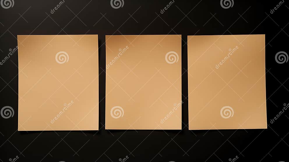 Set of Light Brown Square Paper Notes on a Black Background ...
