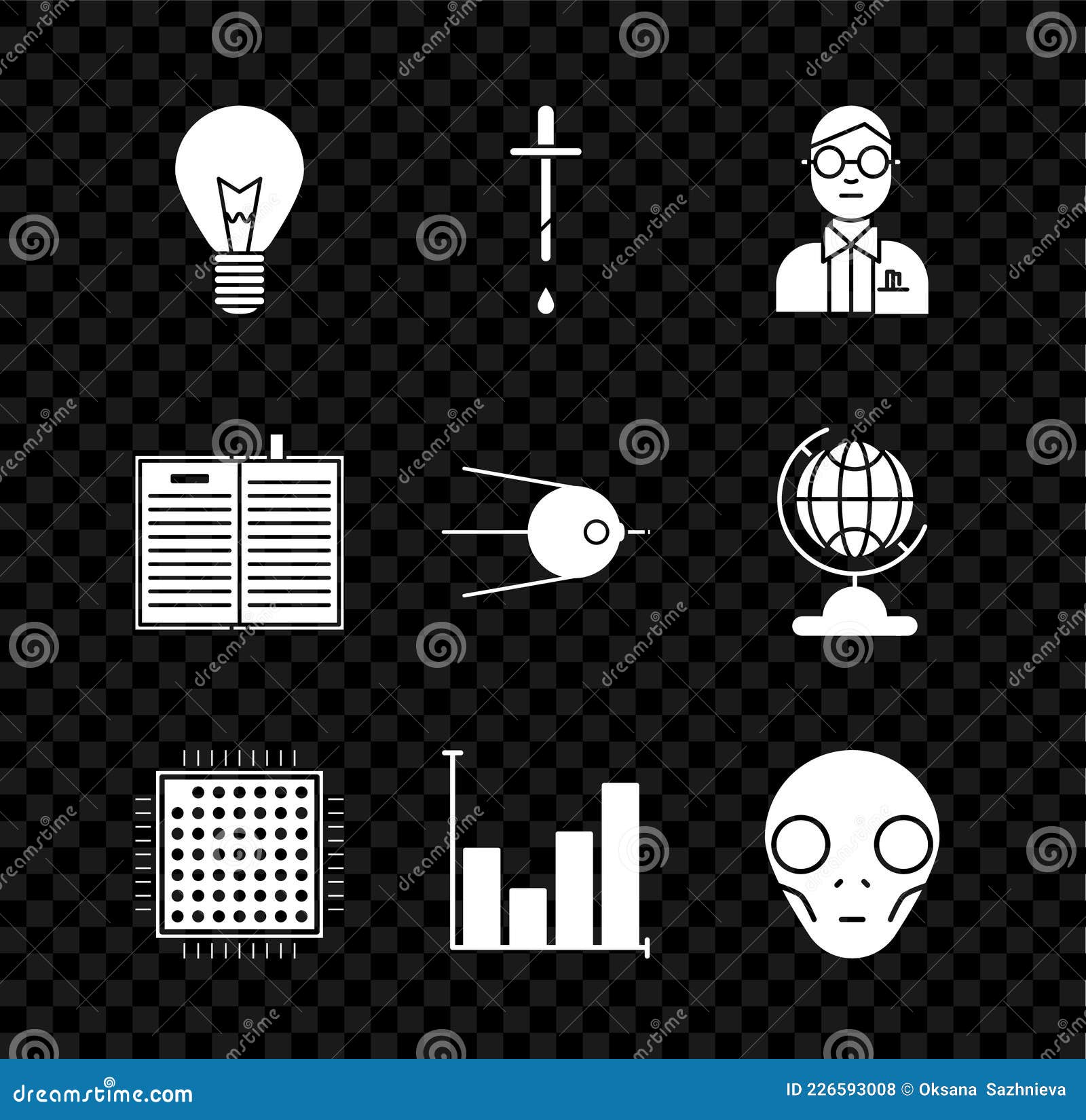 Set Light Bulb with Concept of Idea, Pipette, Scientist, Processor, Pie ...
