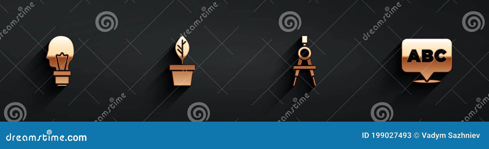 Set Light Bulb with Concept of Idea, Plant in Pot, Drawing Compass and ...